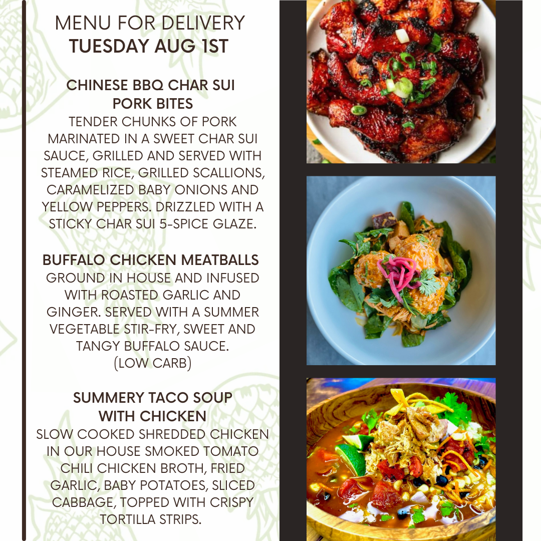 Menu for a delivery Tuesday August 1st – Clean Machine Kitchen